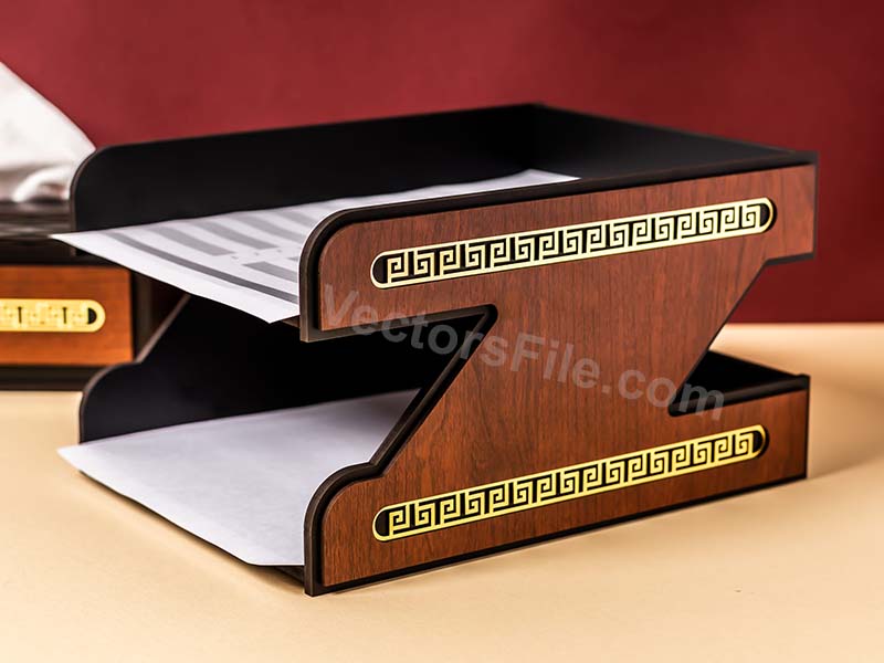 Laser Cut Wooden Office Desk Paper Organizer Stand | Vectors File