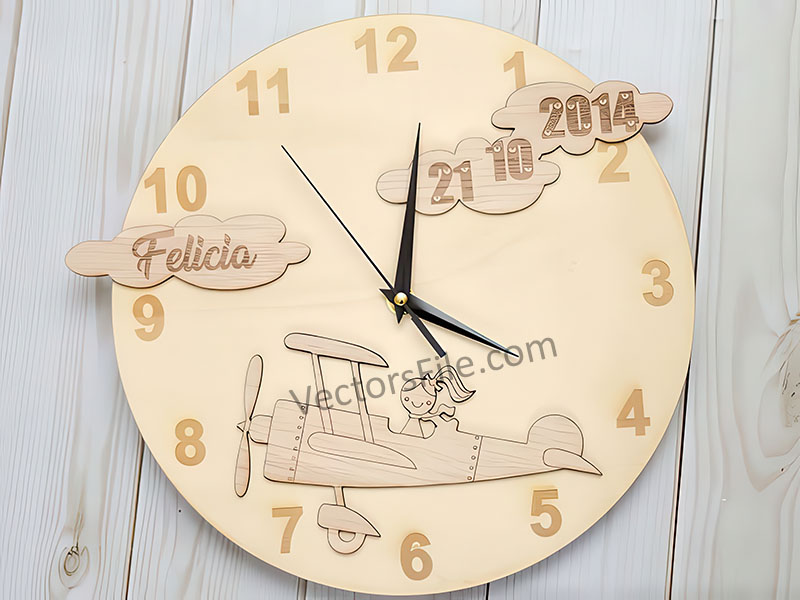 Laser Cut Wooden Round Wall Clock For Kids Room | Vectors File